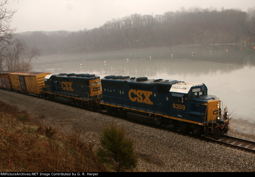 695 - The H74410 local returns from the paper mill in Big Island, VA on a chilly damp day